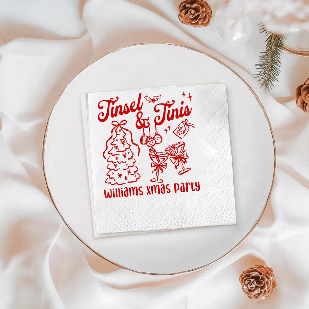 Personalized Tinsel & Tinis Bachelorette Party Paper Napkin, Custom ...