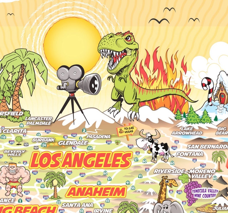 Spectacular Southern California Cartoon Map - Etsy