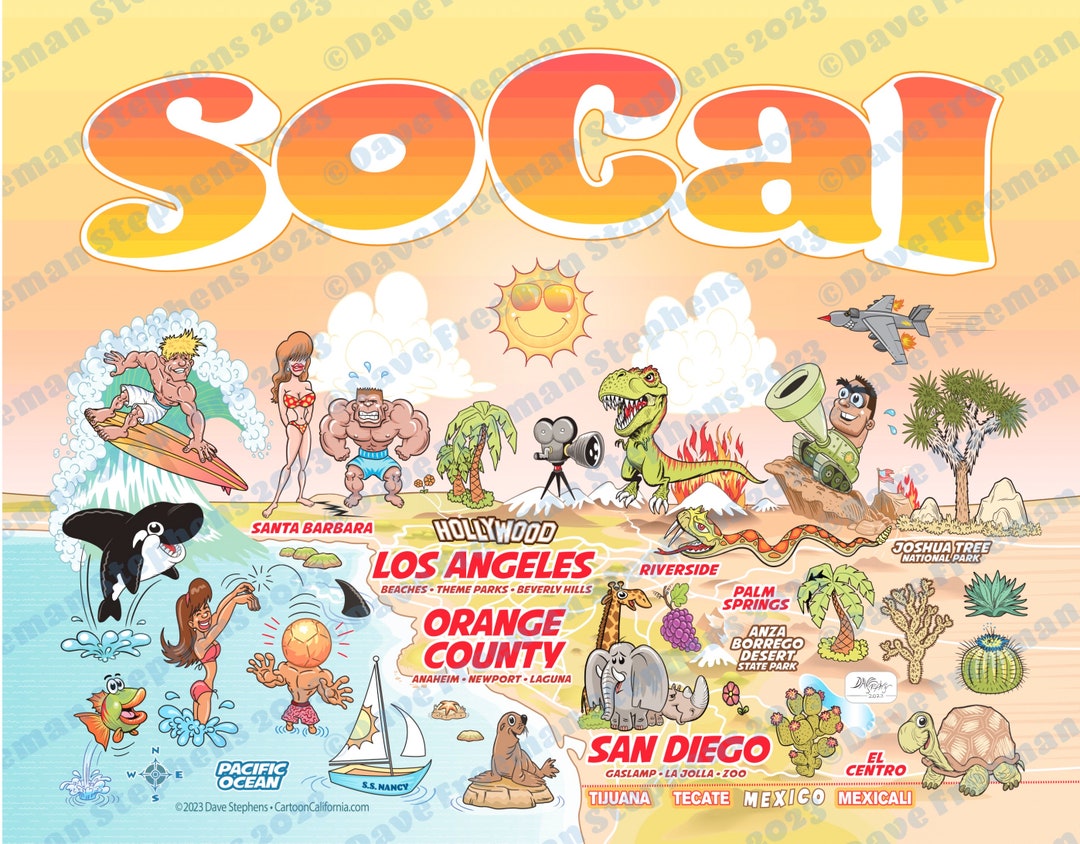Southern California Cartoon Map - Etsy