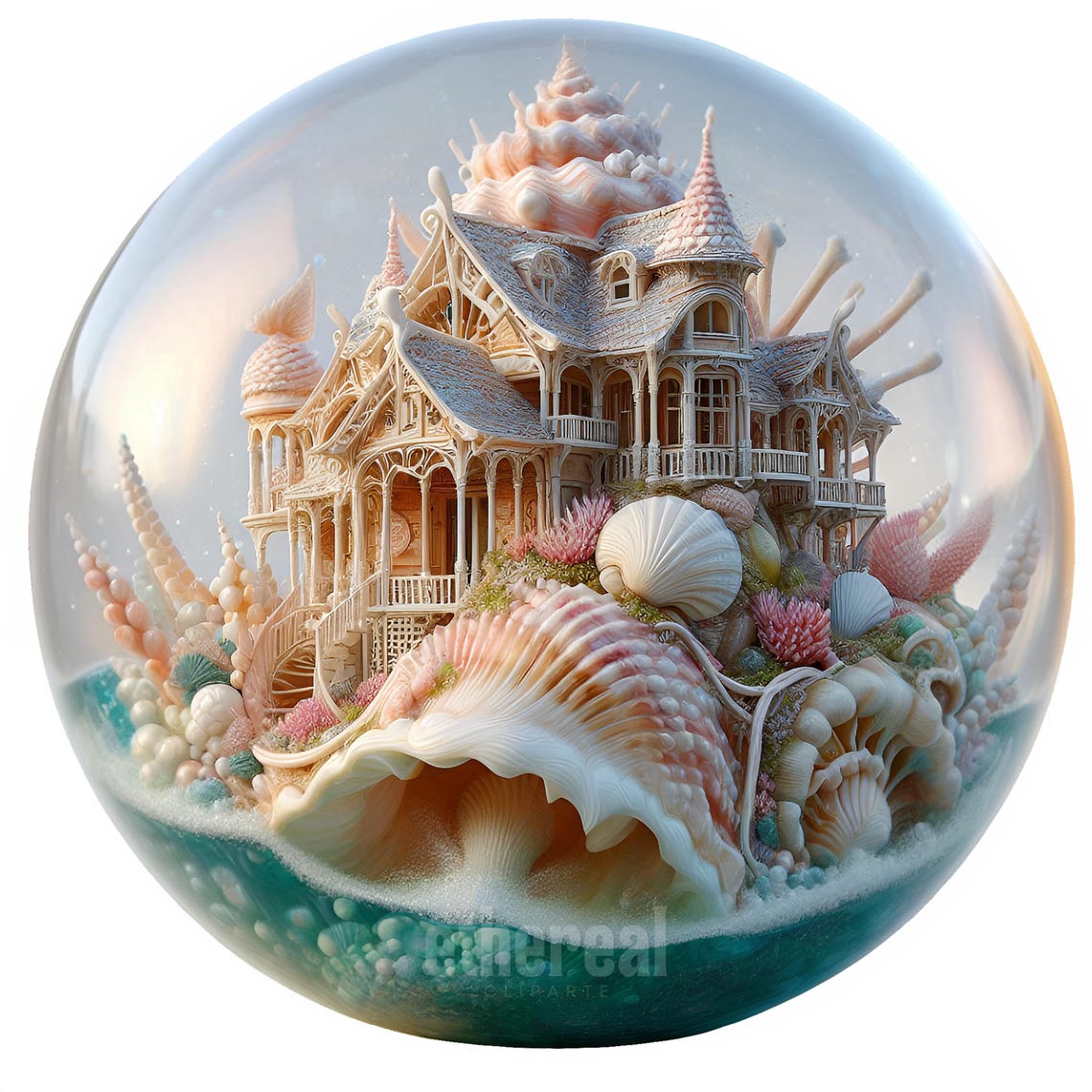 Seashell Fairy House Clipart, Underwater Castle, Whimsical Clip Art ...