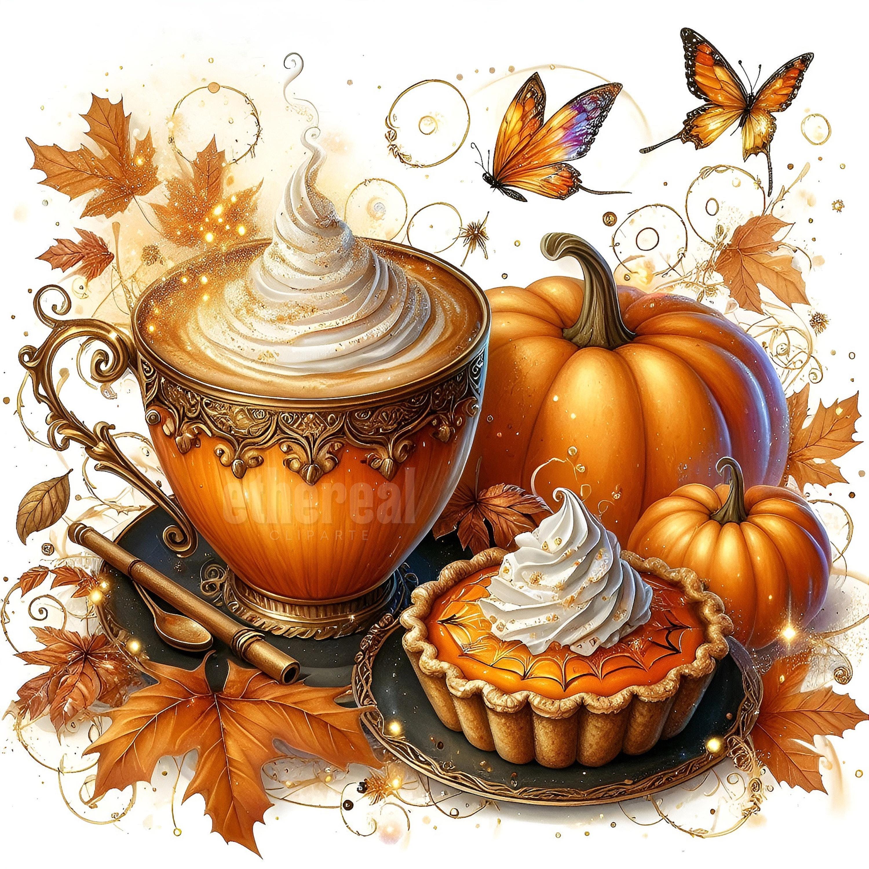 Autumn Coffee Latte Clipart, Whimsical Clip Art, Thanksgiving Harvest ...