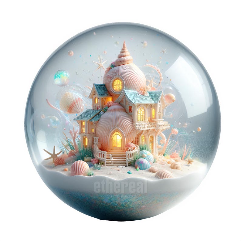 Seashell Fairy House Clipart, Underwater Castle, Whimsical Clip Art ...