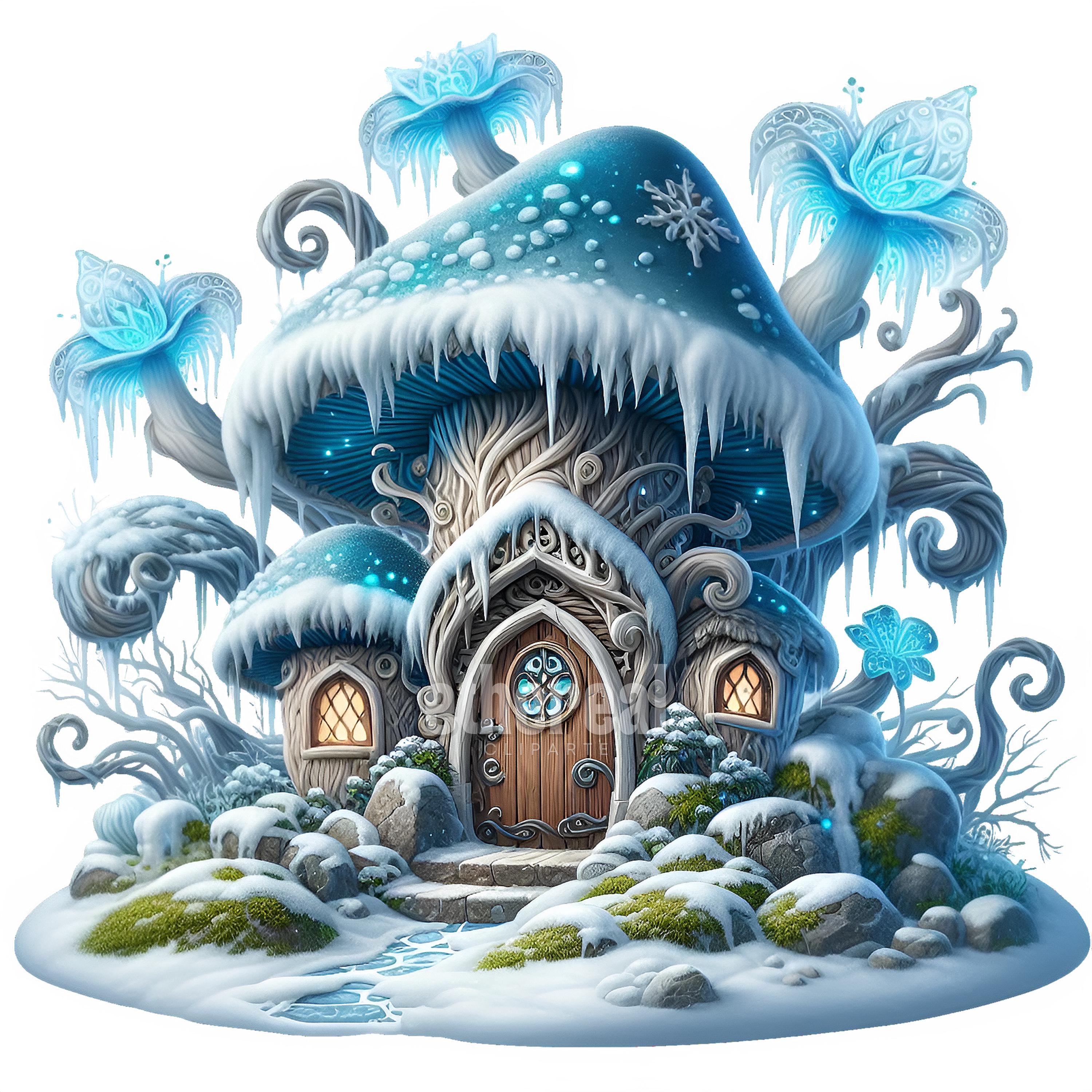 Mushroom House Clipart, Blue Mushroom House Clipart, Fairy House Clip ...