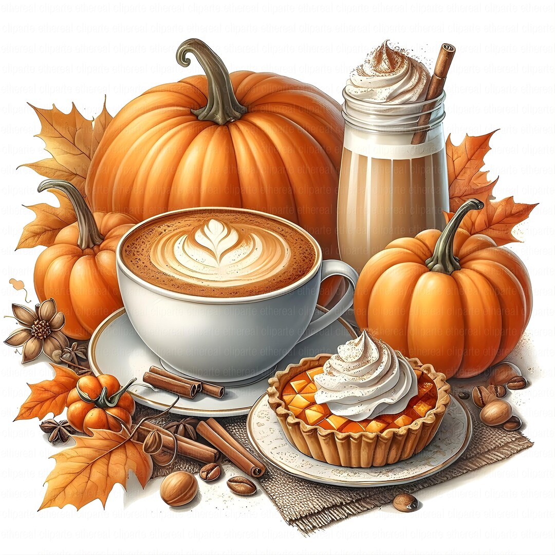 Autumn Coffee Latte Clipart, Whimsical Clip Art, Thanksgiving Harvest ...