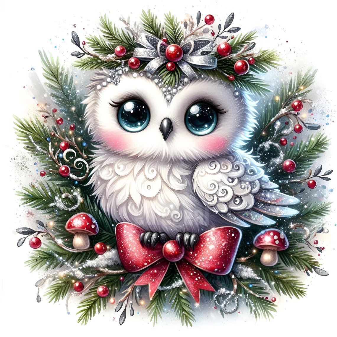 Christmas White Owl Clipart, Watercolor Christmas Clip Art, Winter ...