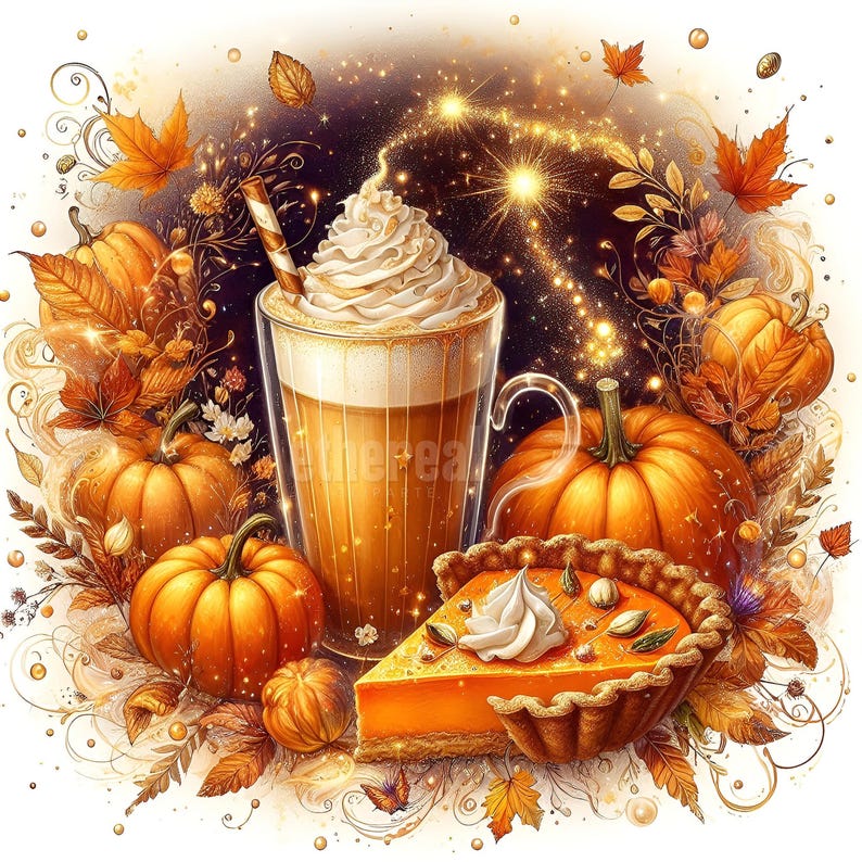Autumn Coffee Latte Clipart, Whimsical Clip Art, Thanksgiving Harvest ...