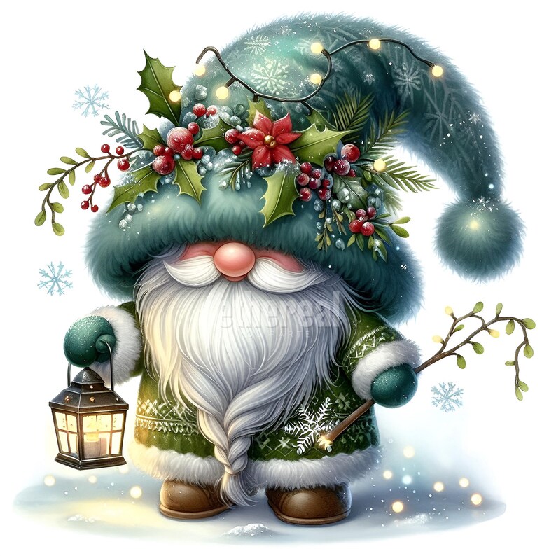 Christmas Gnome Clipart, Winter Gnomes Clip Art, Floral Junk Journal ...