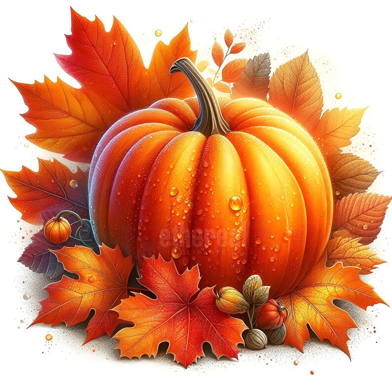 Autumn Pumpkin Clipart, Orange Fall Watercolor Pumpkins, Thanksgiving ...