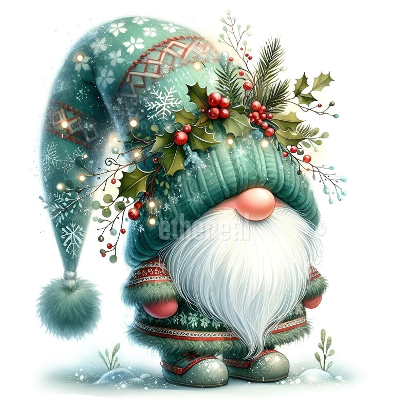 Christmas Gnome Clipart, Winter Gnomes Clip Art, Floral Junk Journal ...