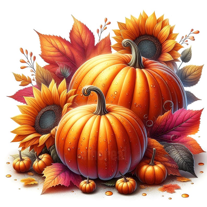 Autumn Pumpkin Clipart, Orange Fall Watercolor Pumpkins, Thanksgiving ...