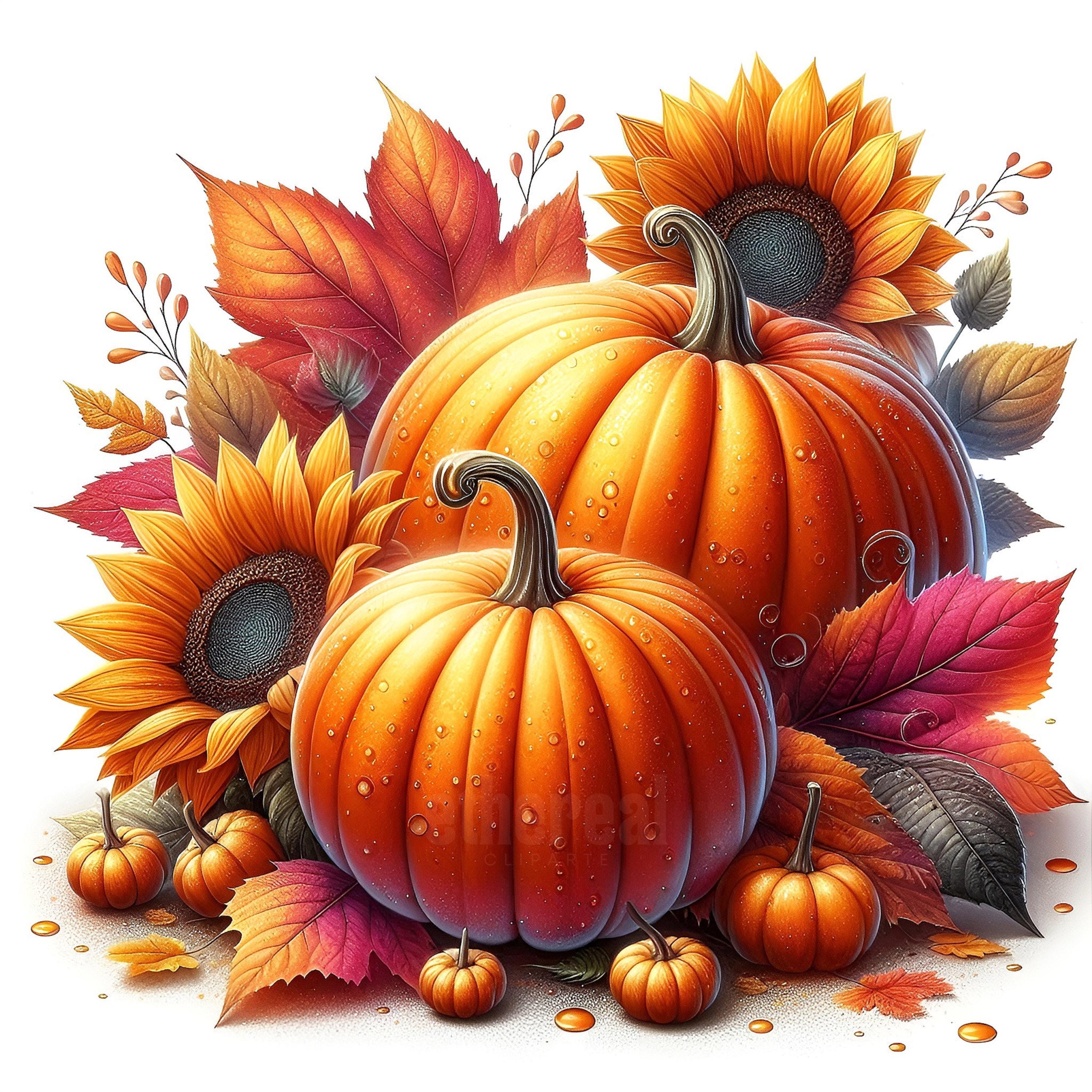 Autumn Pumpkin Clipart, Orange Fall Watercolor Pumpkins, Thanksgiving ...
