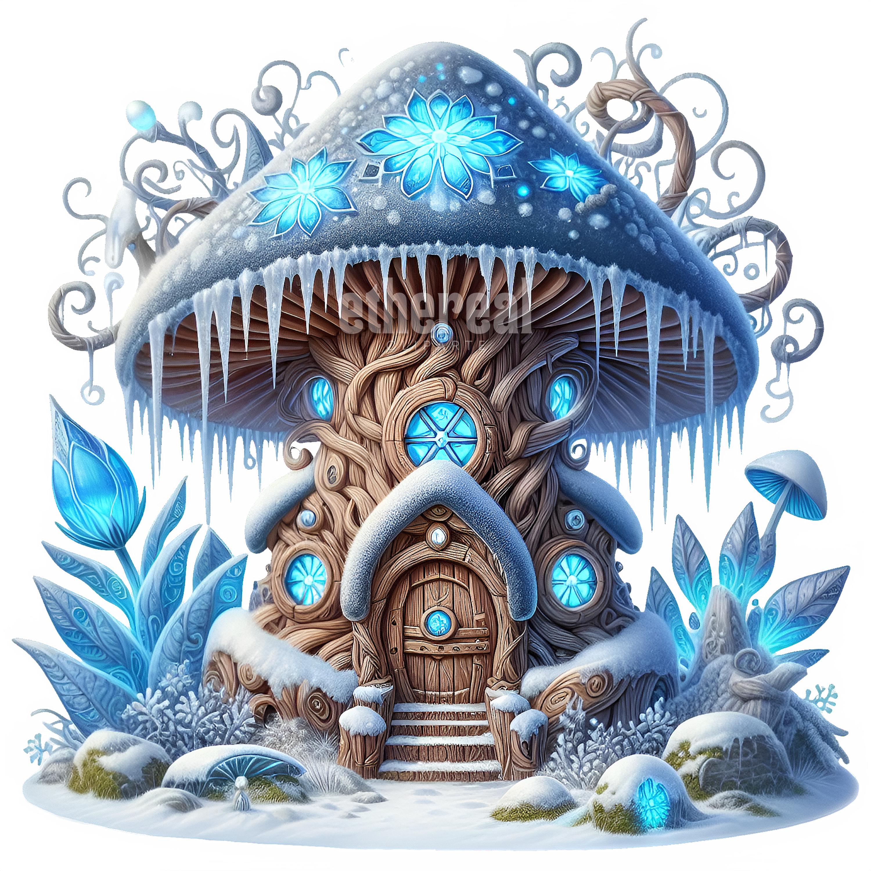 Winter Blue Mushroom House Clipart: Fairy Tale PNG Bundle (set of 10 ...
