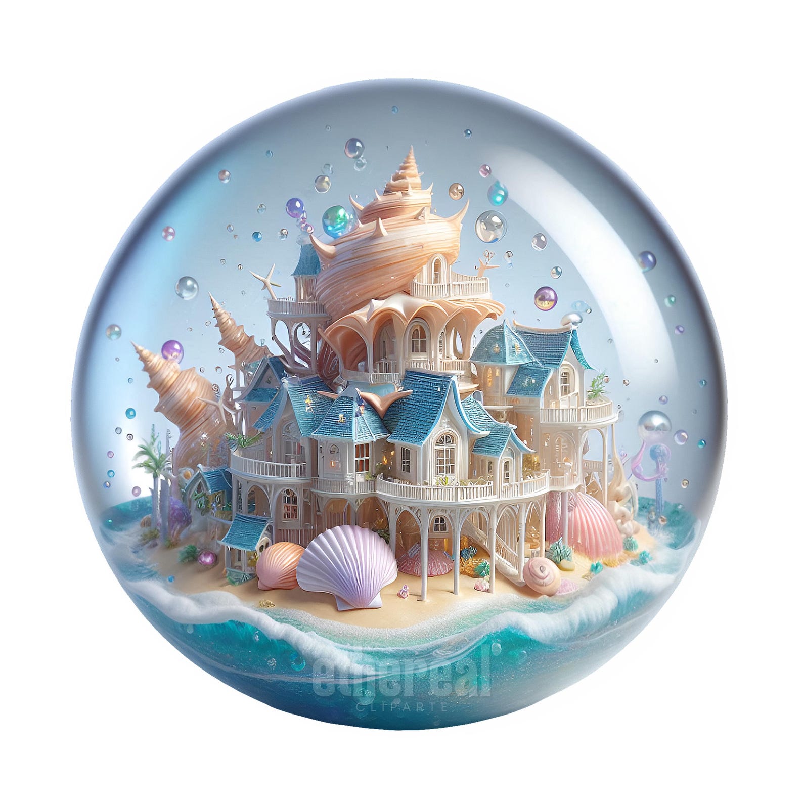Seashell Fairy House Clipart, Underwater Castle, Whimsical Clip Art ...