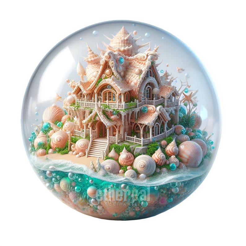 Seashell Fairy House Clipart, Underwater Castle, Whimsical Clip Art ...