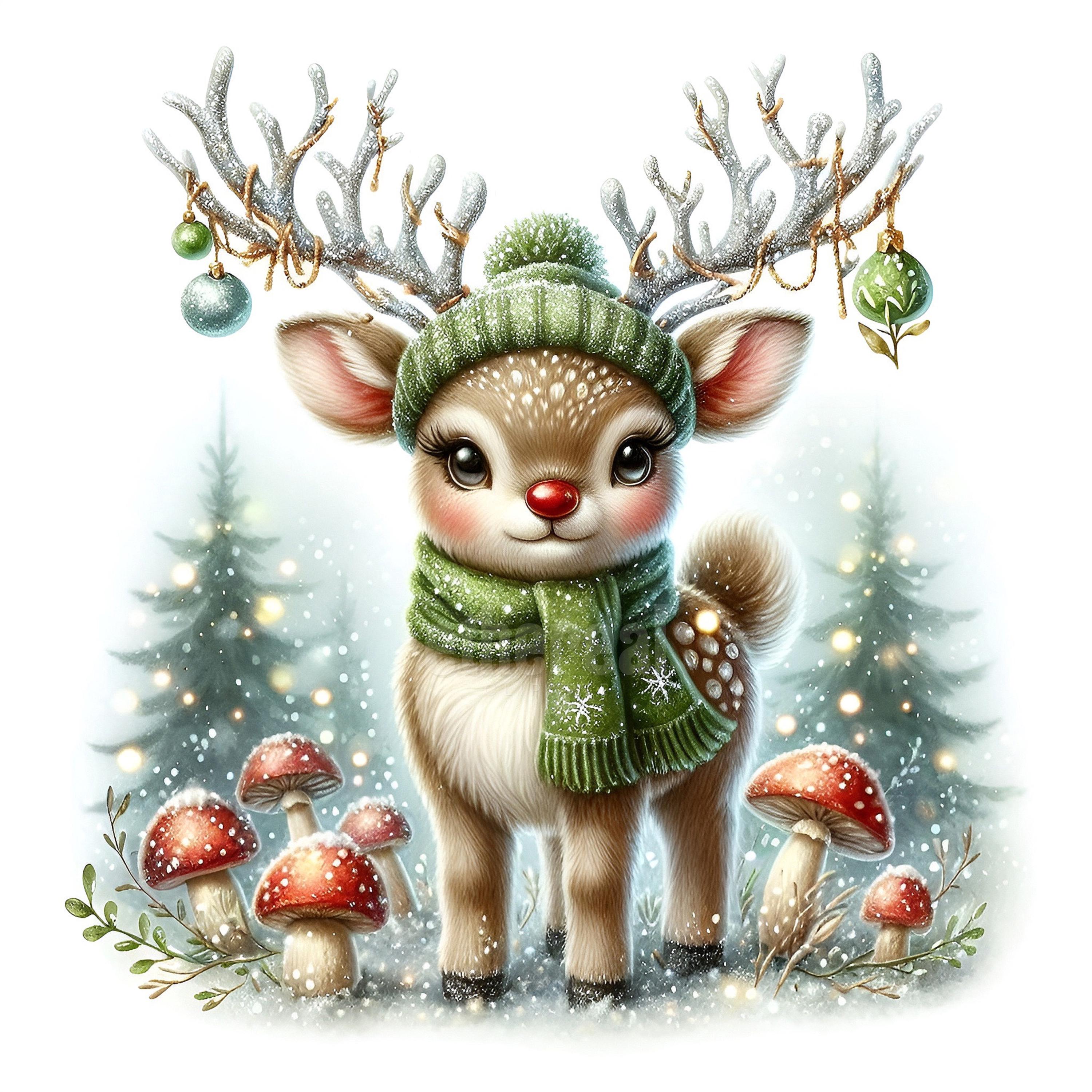 Christmas Reindeer Clipart, Watercolor Christmas Clip Art, Winter ...