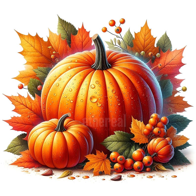 Autumn Pumpkin Clipart, Orange Fall Watercolor Pumpkins, Thanksgiving ...