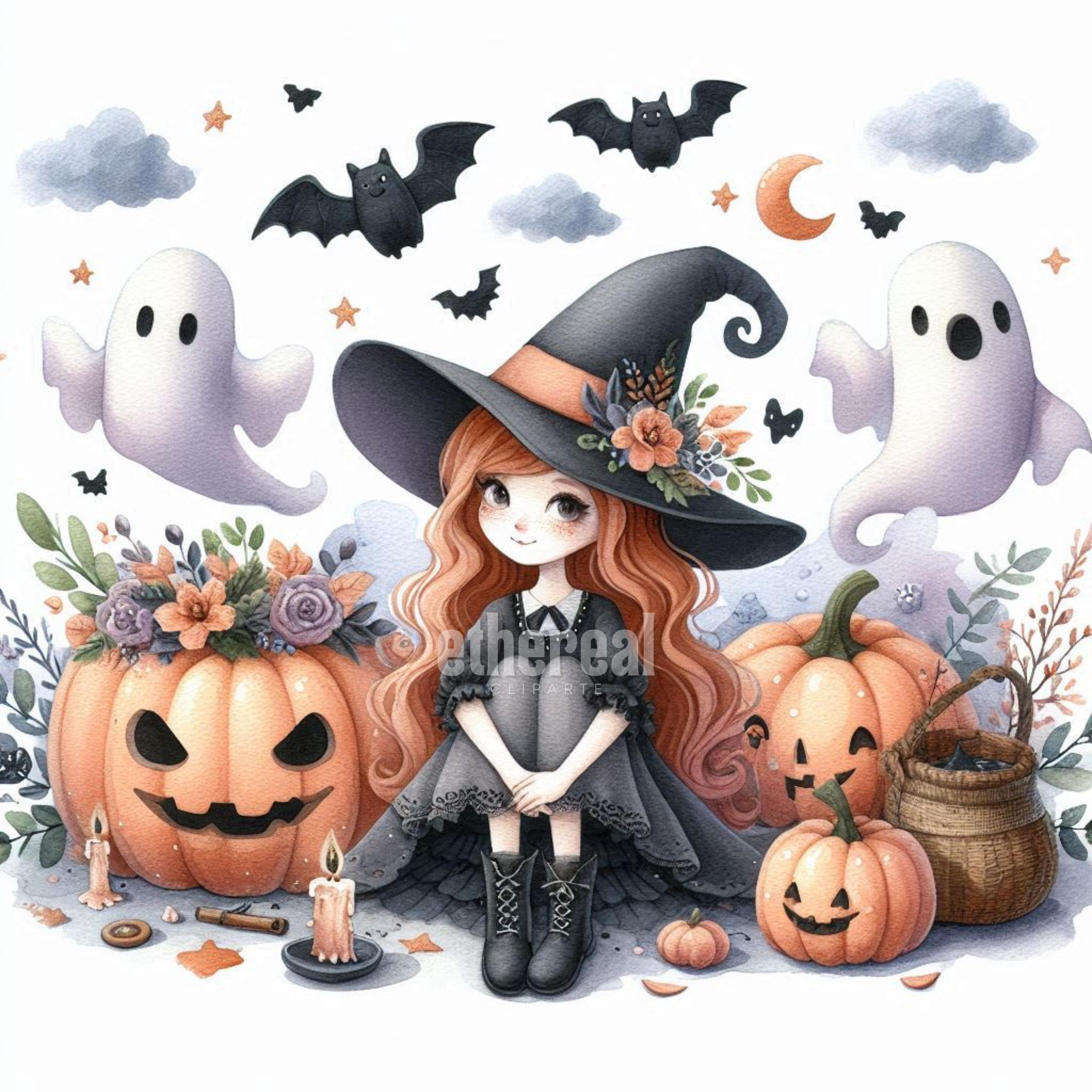 Watercolor Witch Clipart, Halloween Clip Art, High Resolution ...