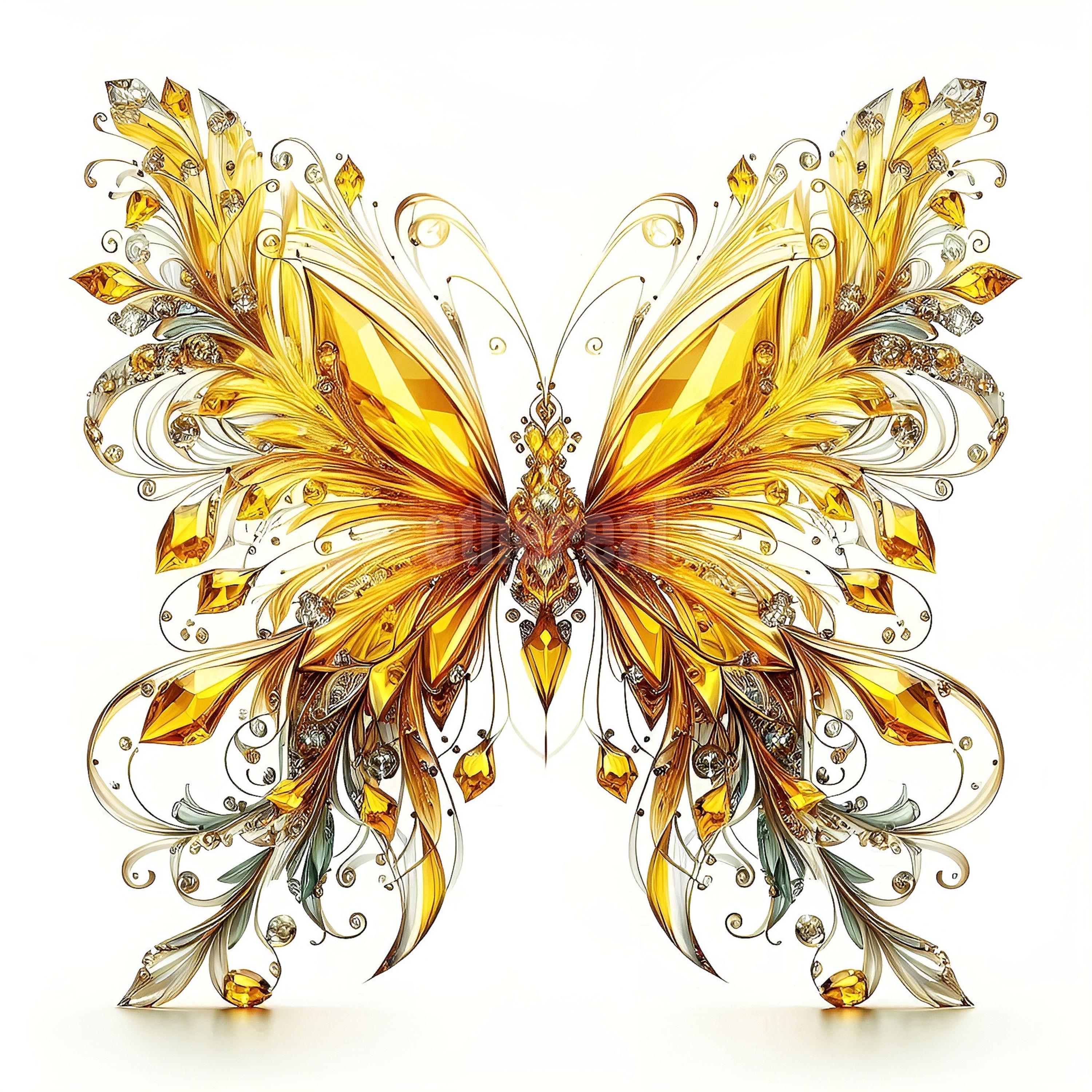 Yellow Crystal Butterfly Clipart Bundle, Digital Download (set of 10 ...