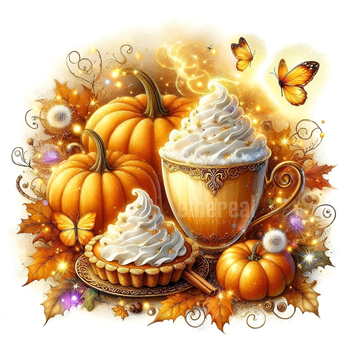 Autumn Coffee Latte Clipart, Whimsical Clip Art, Thanksgiving Harvest ...