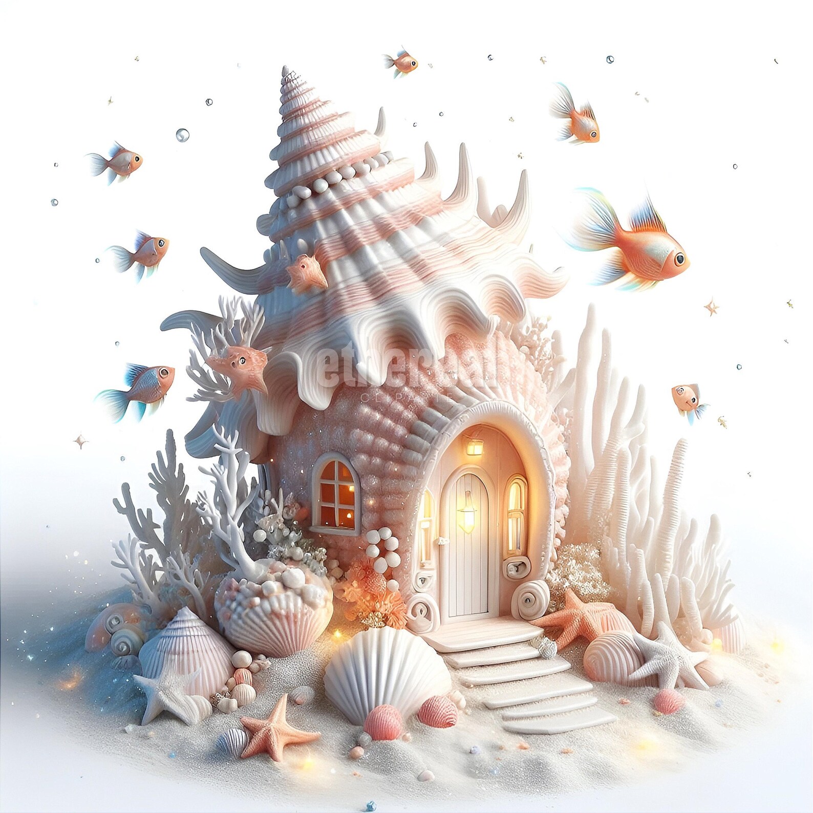 Seashell Fairy House Clipart, Underwater Fantasy Clip Art, Whimsical ...