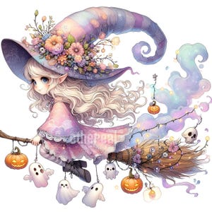 Pastel Witch on Broomstick Clipart, Halloween Clip Art (set of 10) - Etsy
