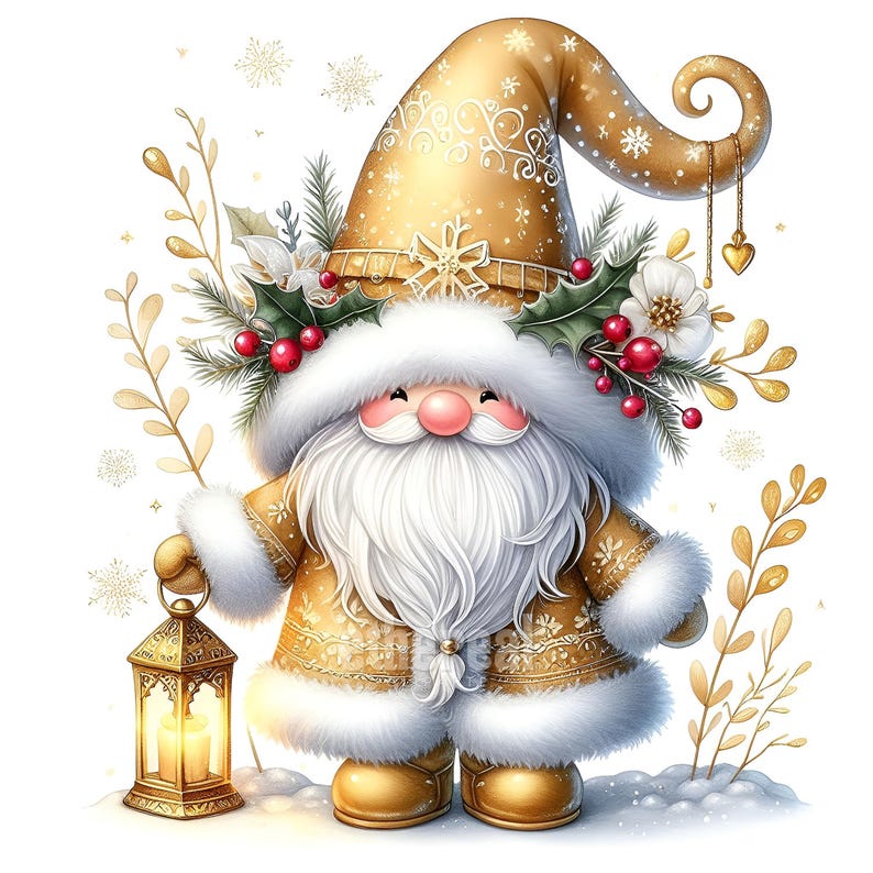 Christmas Gnome Clipart, Watercolor Gnomes Clip Art, Festive Santa ...