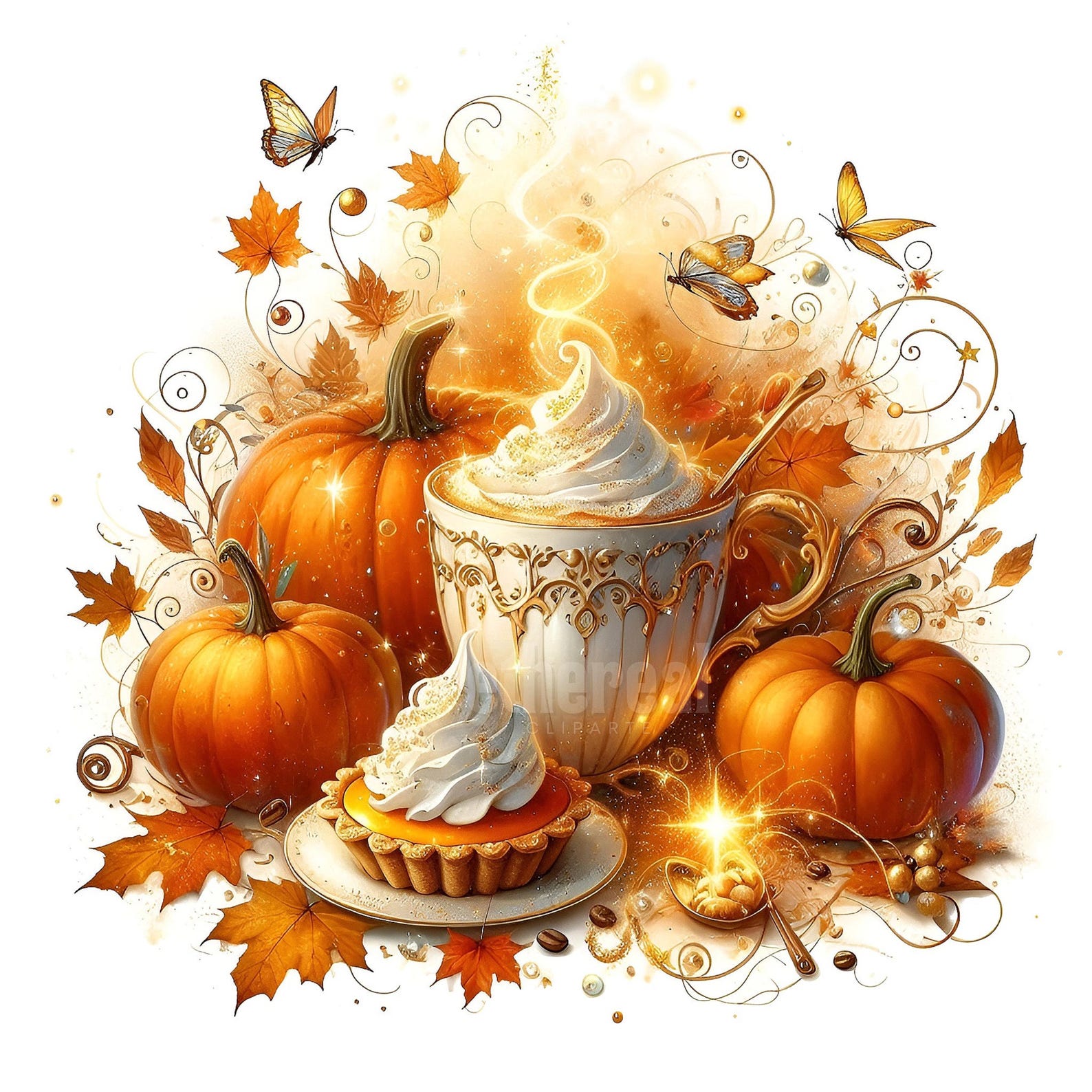 Autumn Coffee Latte Clipart, Whimsical Clip Art, Thanksgiving Harvest ...