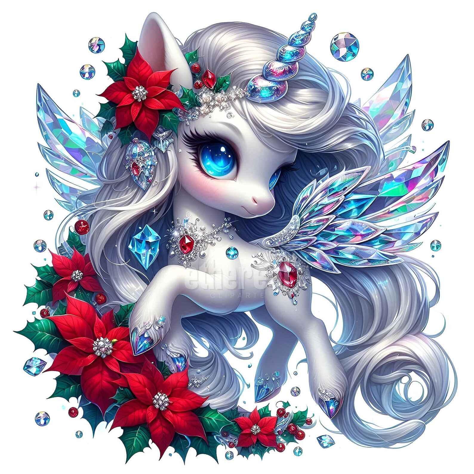 Christmas Unicorn Clipart: Floral Fantasy, Set of 10 (digital Download ...