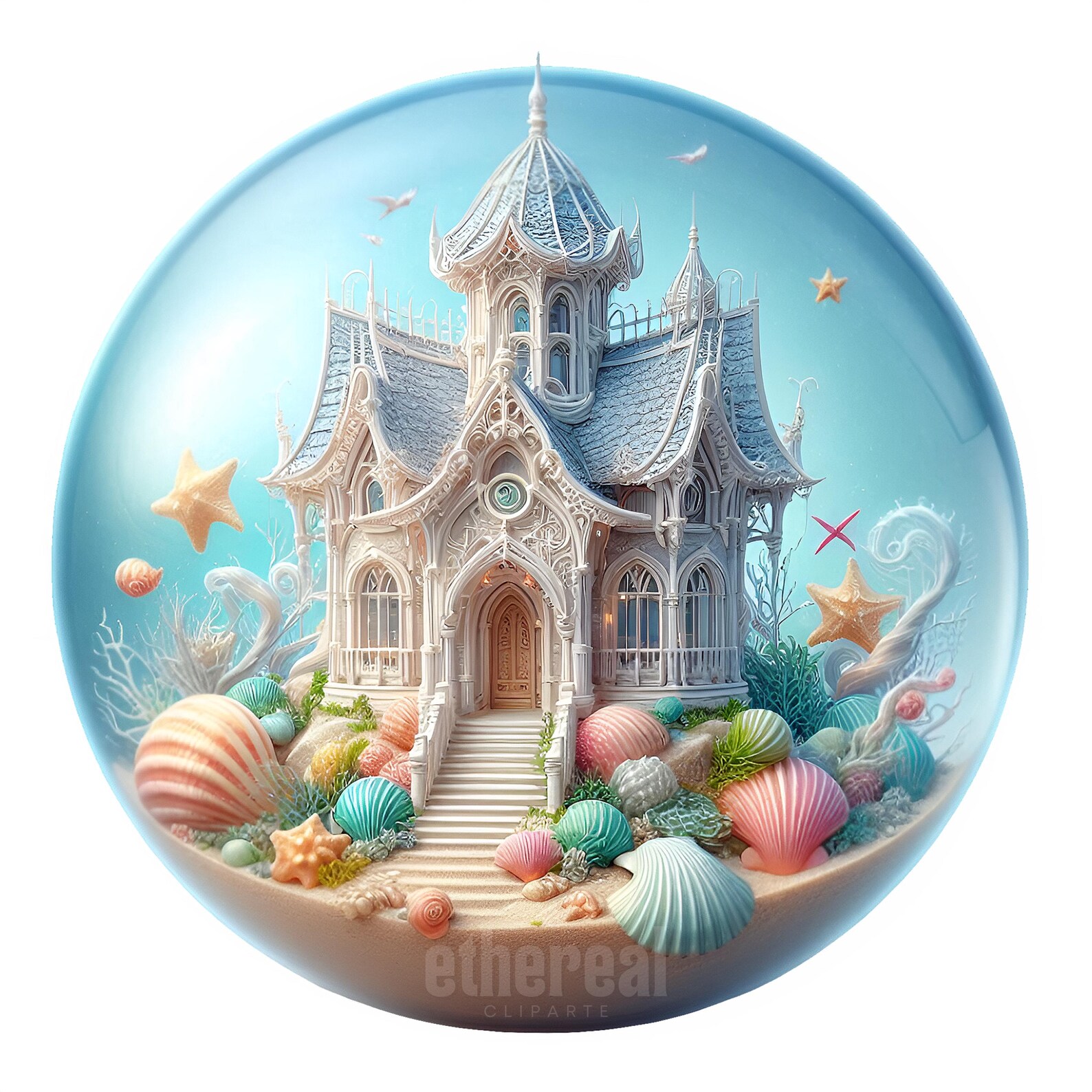 Seashell Fairy House Clipart, Underwater Castle, Whimsical Clip Art ...