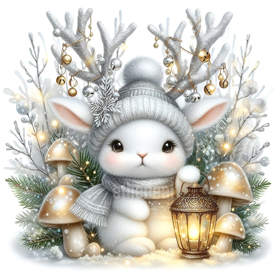 Christmas Bunny Clipart, Watercolor Christmas Clip Art, Winter Animals ...