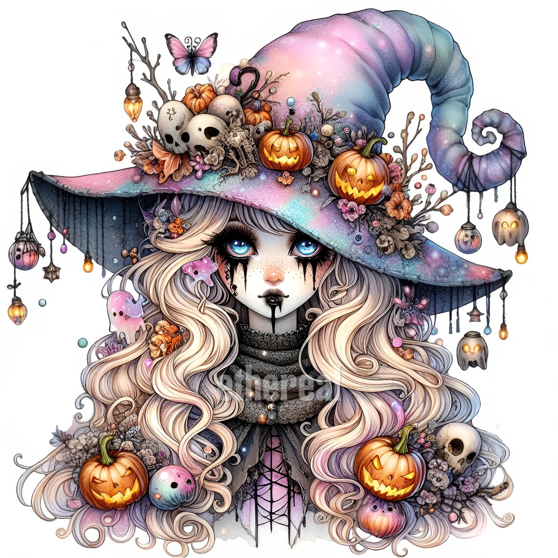 Pastel Halloween Witch Clipart Set, Spooky Kawaii Style (digital ...