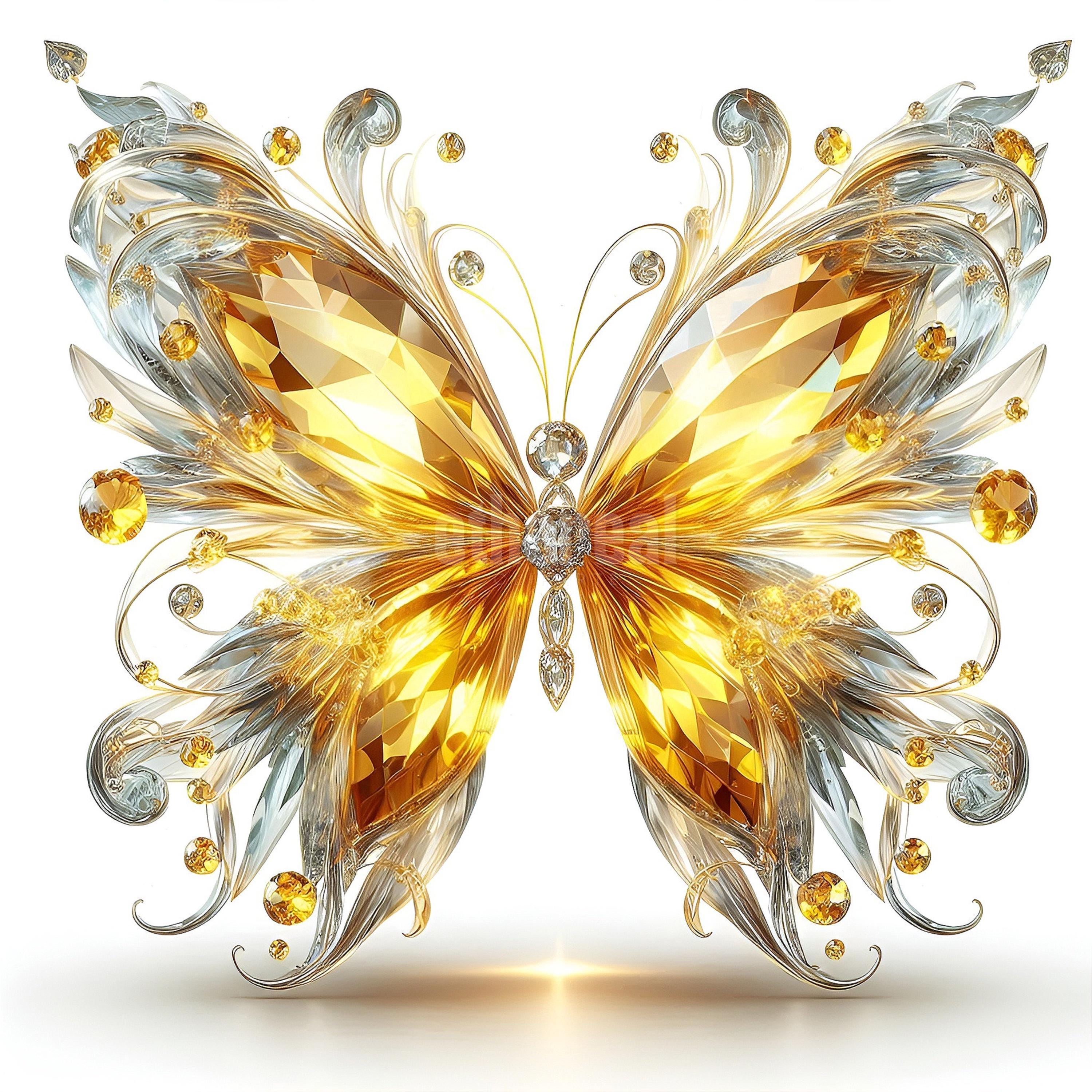 Yellow Crystal Butterfly Clipart Bundle, Digital Download (set of 10 ...