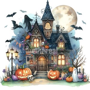 Watercolor Haunted House Clipart: Halloween Digital Art (set of 10 ...