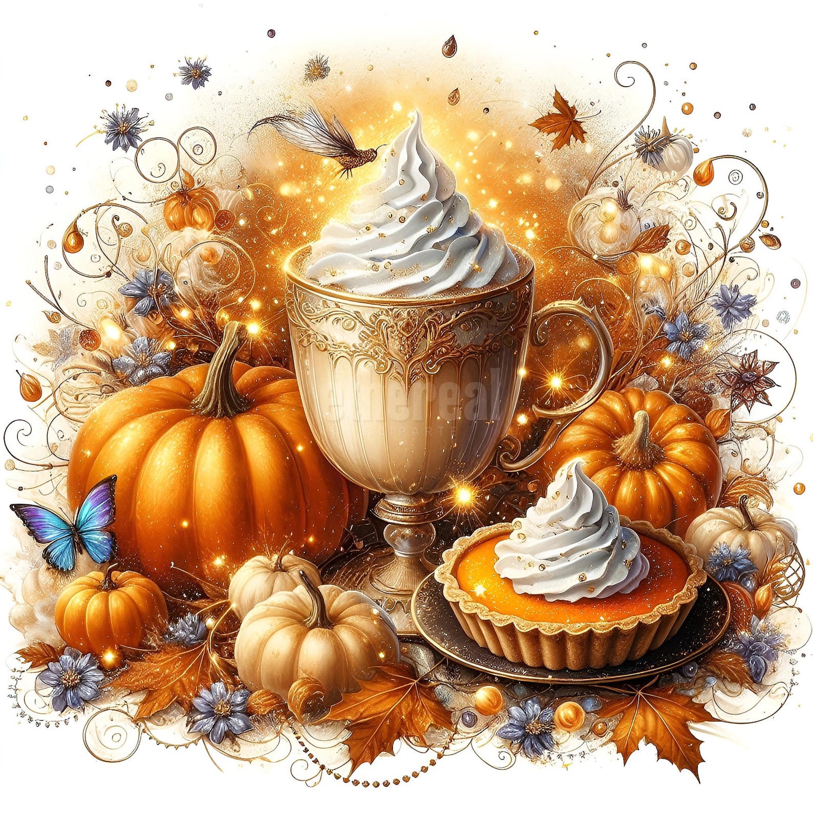 Autumn Coffee Latte Clipart, Whimsical Clip Art, Thanksgiving Harvest ...