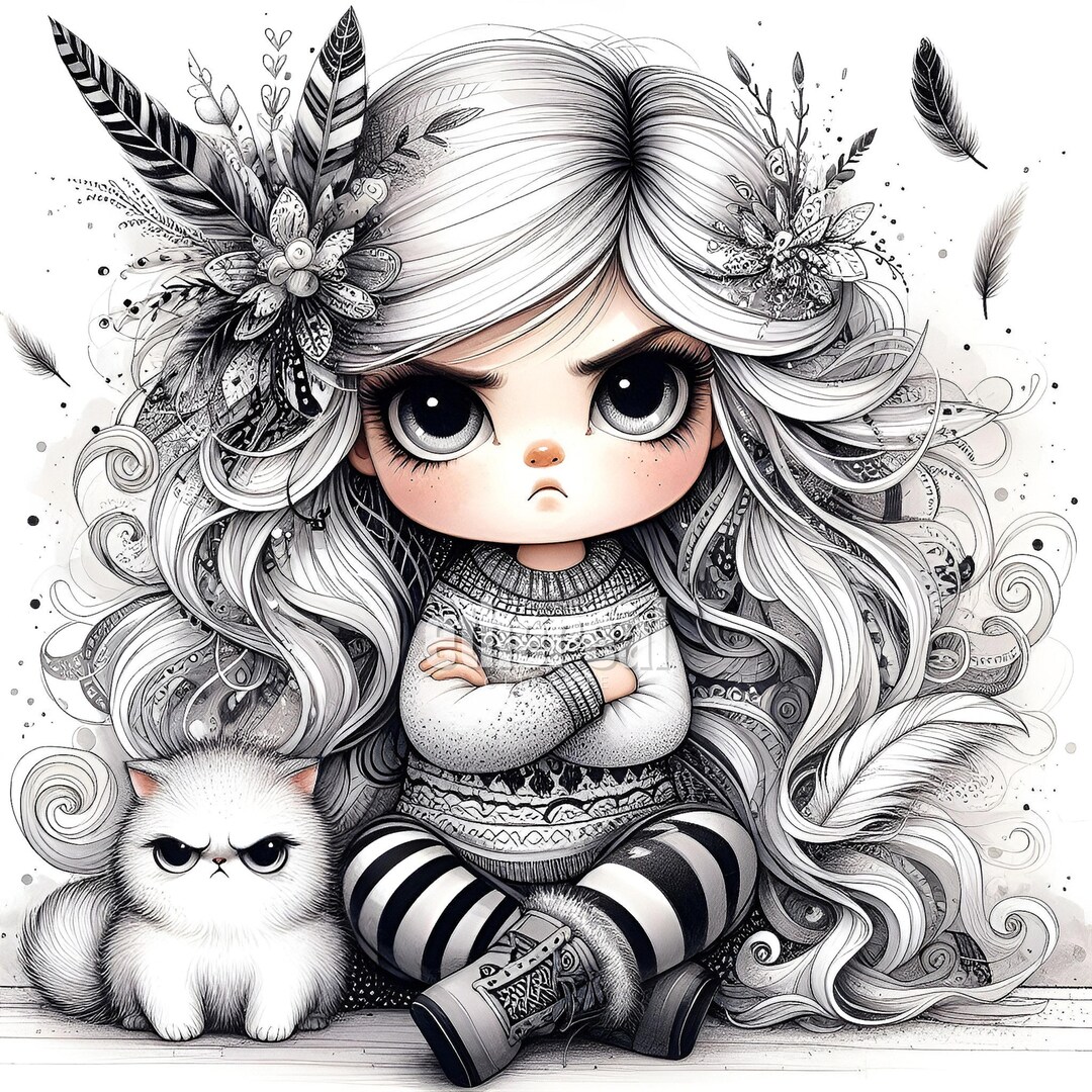 Gnome and Cat Clipart, Gnome Clipart, Black and White Gnome Clipart ...