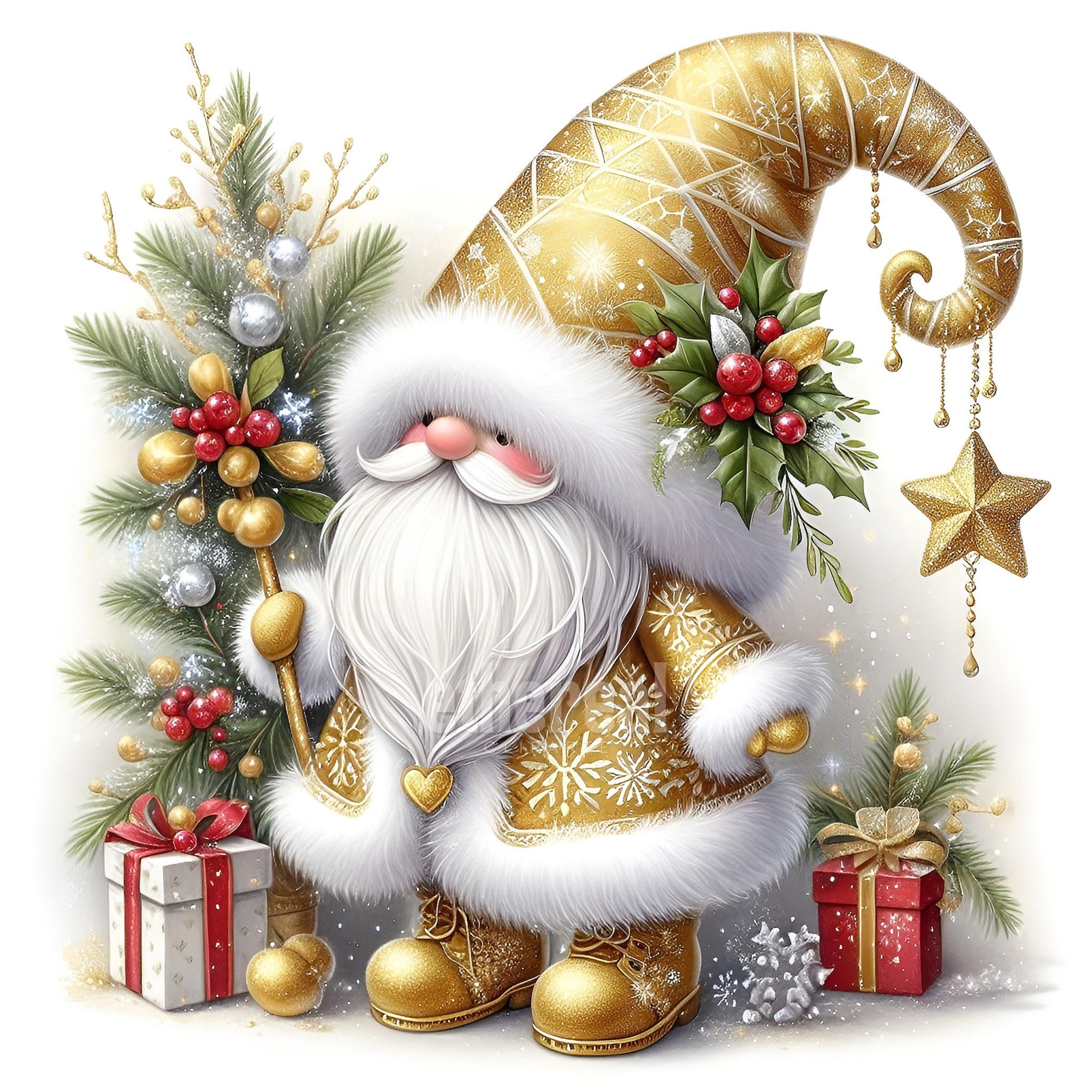 Christmas Gnome Clipart, Watercolor Gnomes Clip Art, Festive Santa ...