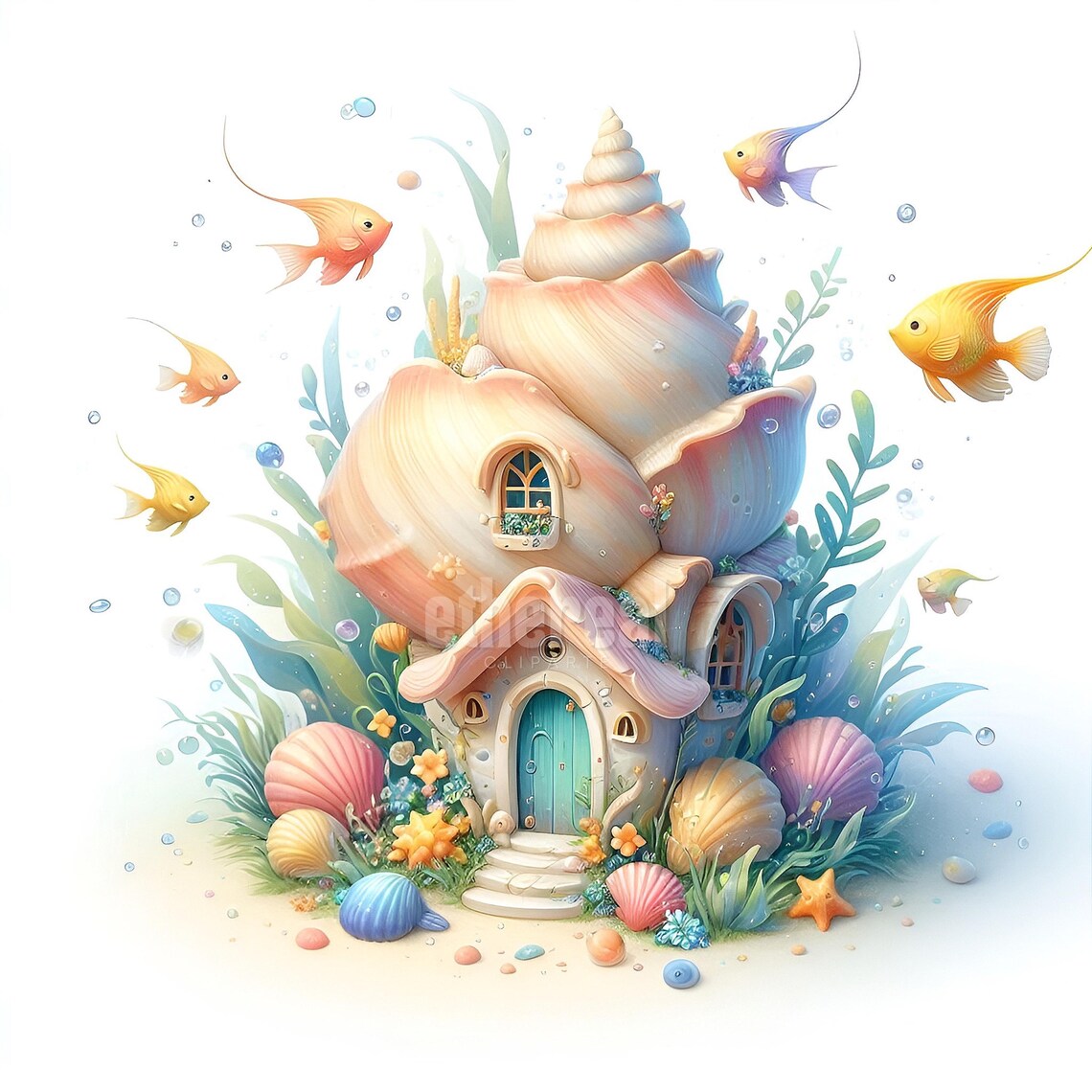 Seashell Fairy House Clipart, Underwater Fantasy Clip Art, Whimsical ...