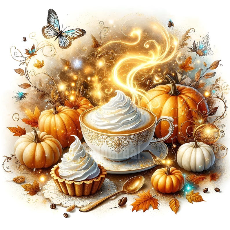Autumn Coffee Latte Clipart, Whimsical Clip Art, Thanksgiving Harvest ...