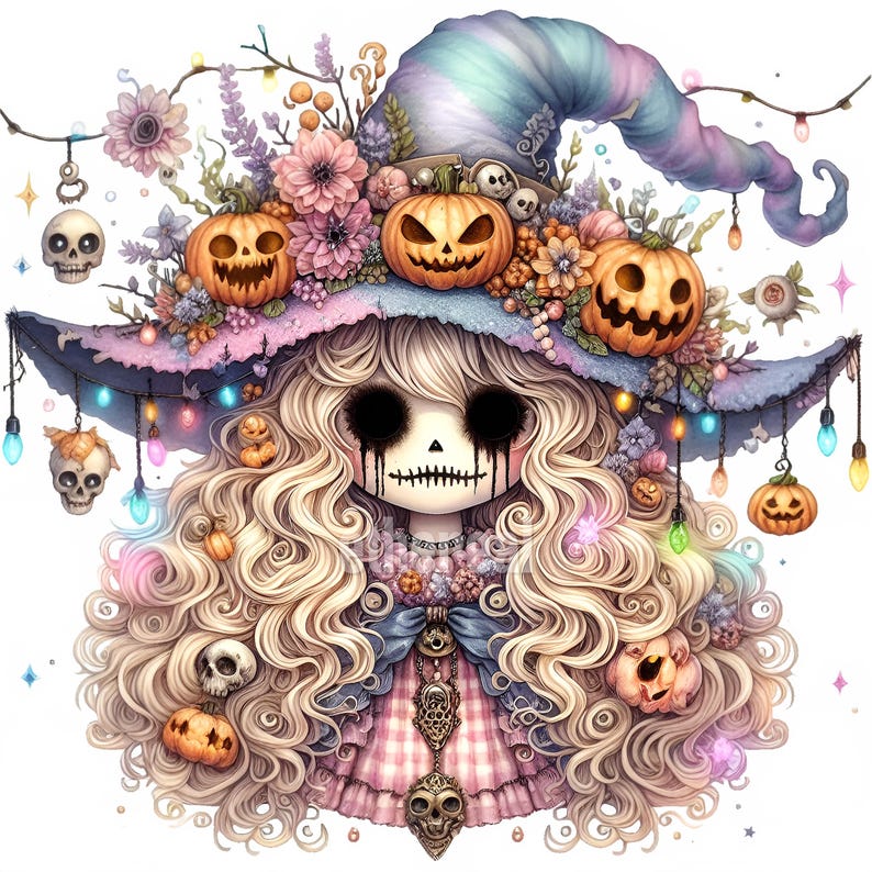 Pastel Halloween Witch Clipart Set, Spooky Kawaii Style (digital ...