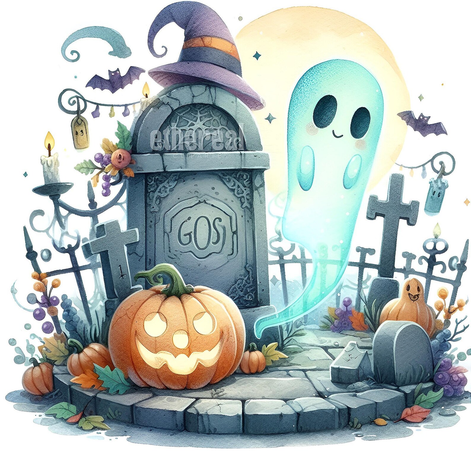 Watercolor Gravestone Clipart Set: Spooky Halloween Tombstones (digital ...