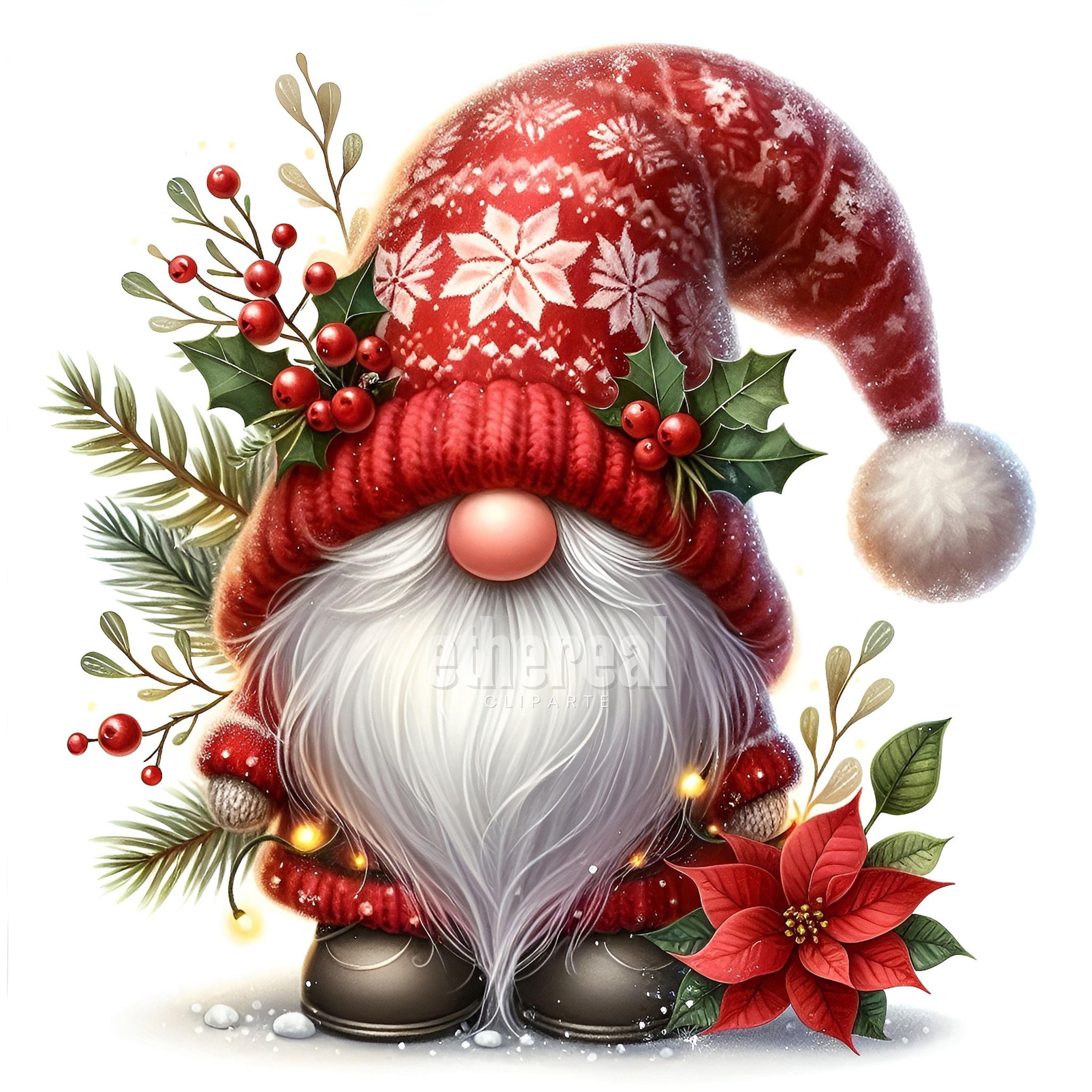 Red Christmas Gnome Clipart: Winter Digital Art Bundle (set of 10 Jpgs ...