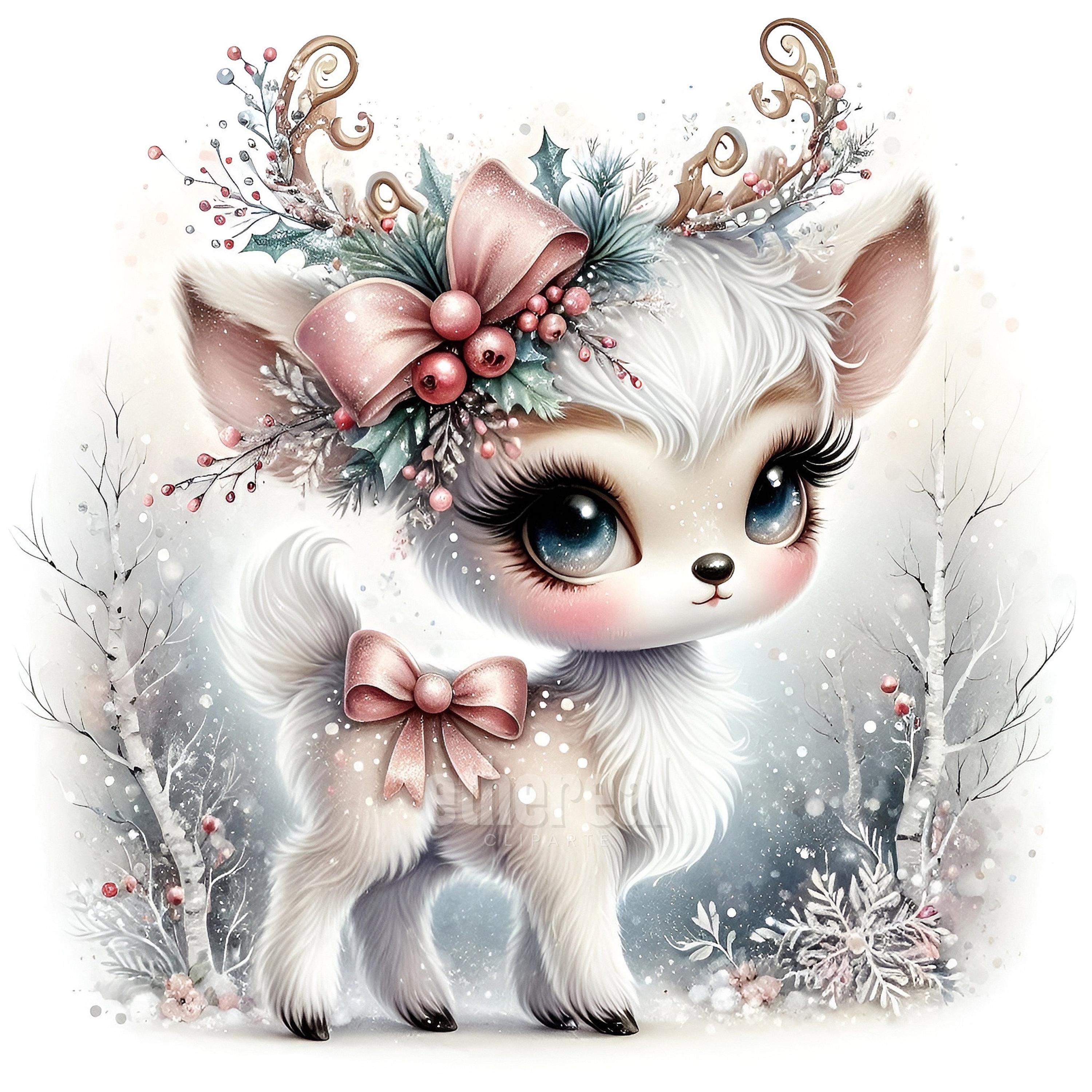 Christmas Reindeer Clipart, Watercolor Christmas Clip Art, Winter ...