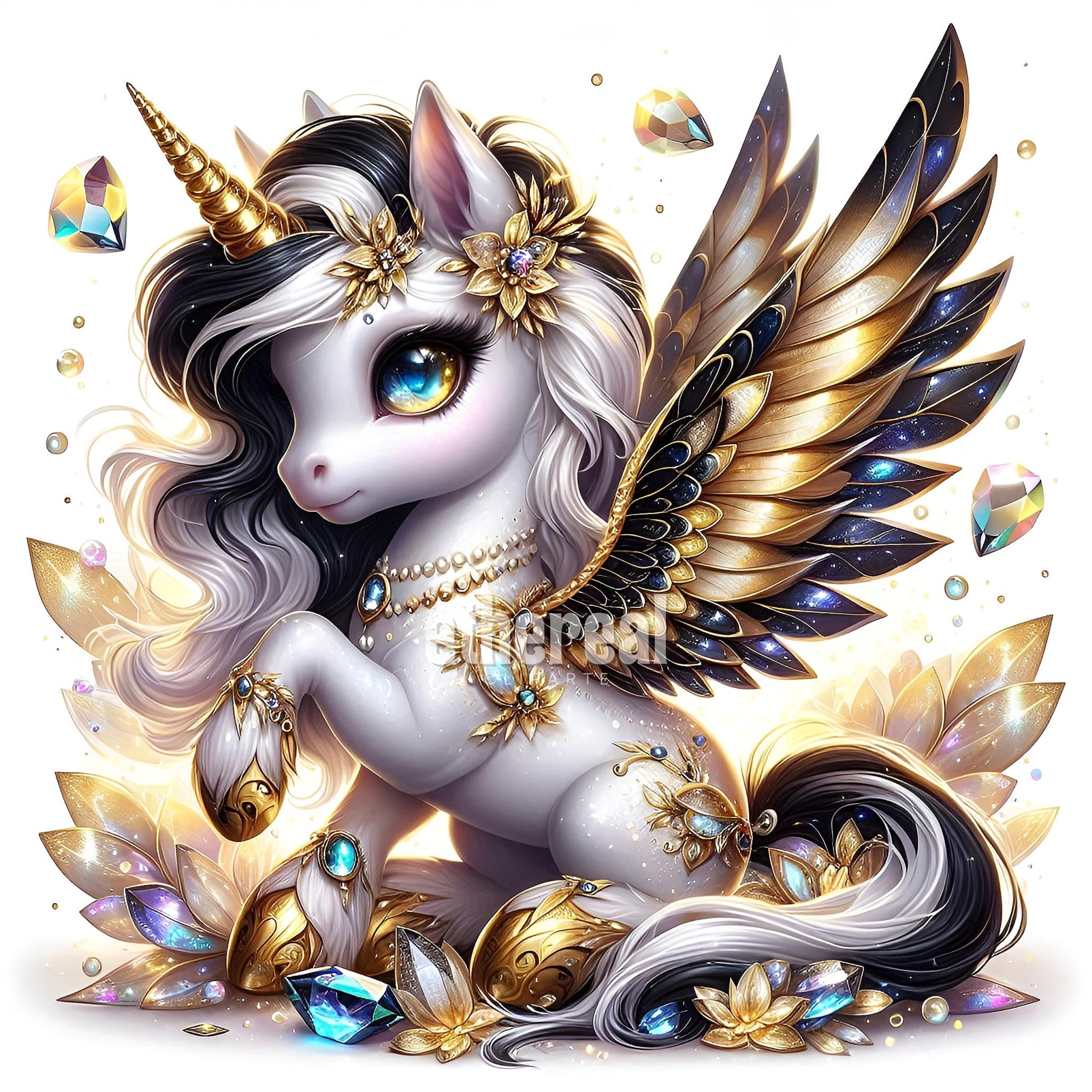 Baby Unicorn Clipart, Unicorn Clipart, Black and Gold Unicorn Clip Art ...
