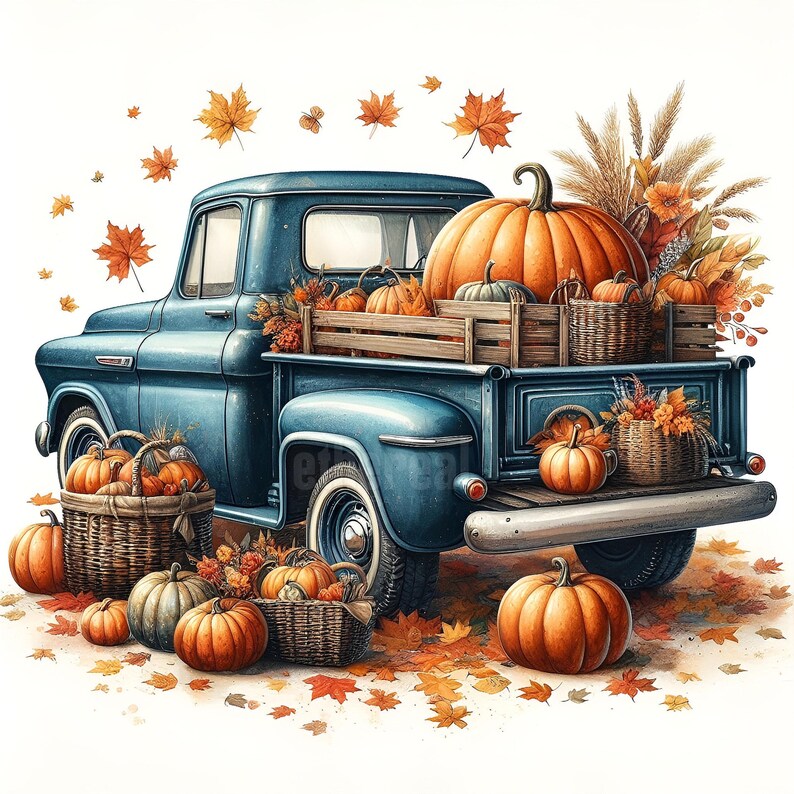 Fall Pick up Truck Clipart, Thanksgiving Autumn Harvest, Pumpkin Clip ...