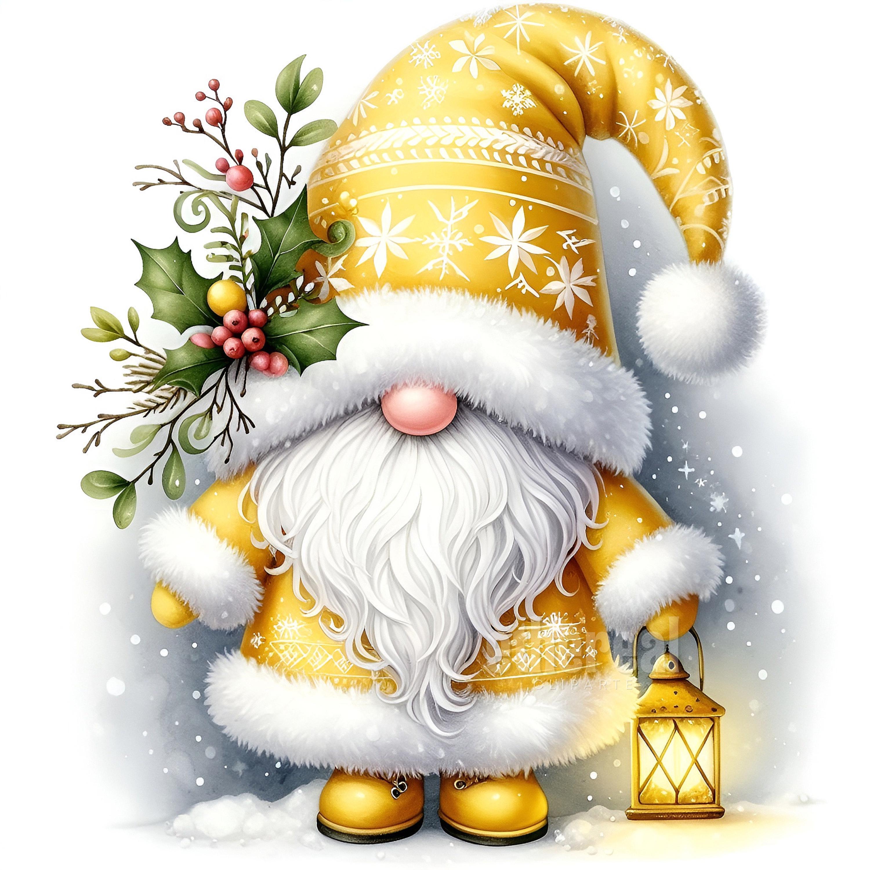 Christmas Gnome Clipart, Watercolor Gnomes Clip Art, Festive Santa ...