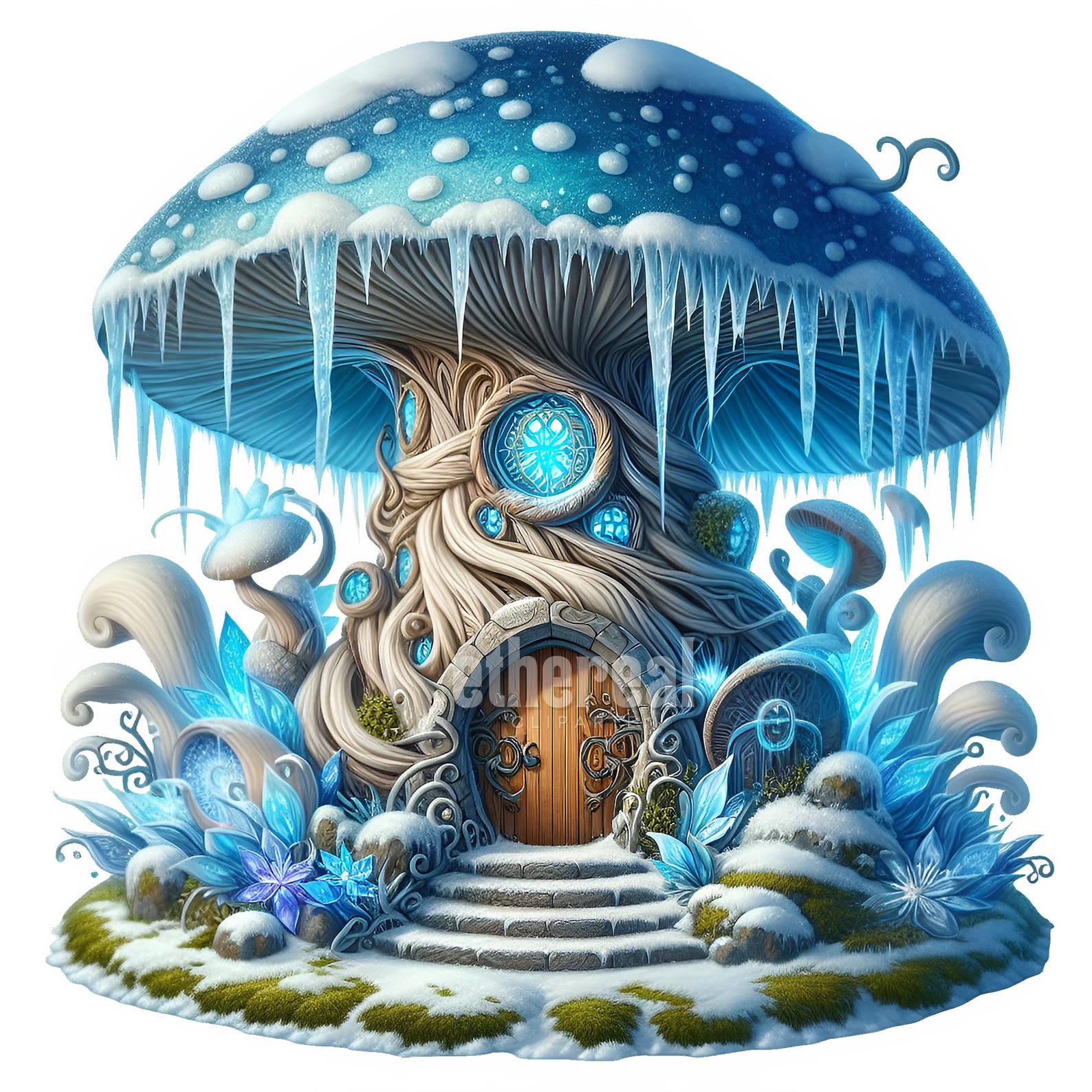 Mushroom House Clipart, Blue Mushroom House Clipart, Fairy House Clip ...