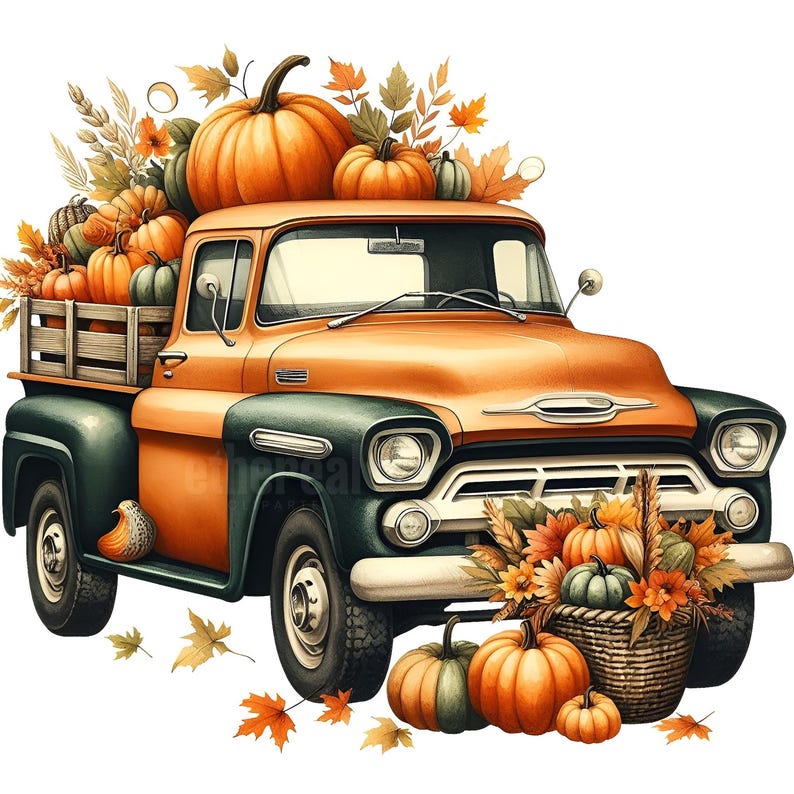 Fall Pick up Truck Clipart, Thanksgiving Autumn Harvest, Pumpkin Clip ...
