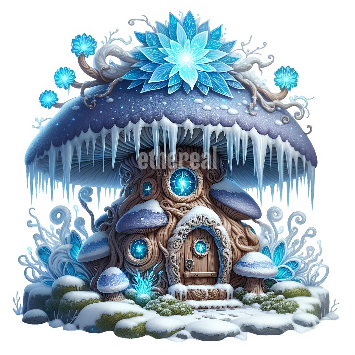 Winter Blue Mushroom House Clipart: Fairy Tale PNG Bundle (set of 10 ...