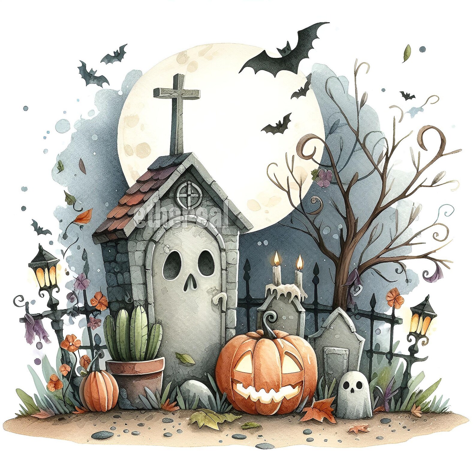 Watercolor Gravestone Clipart Set: Spooky Halloween Tombstones (digital ...