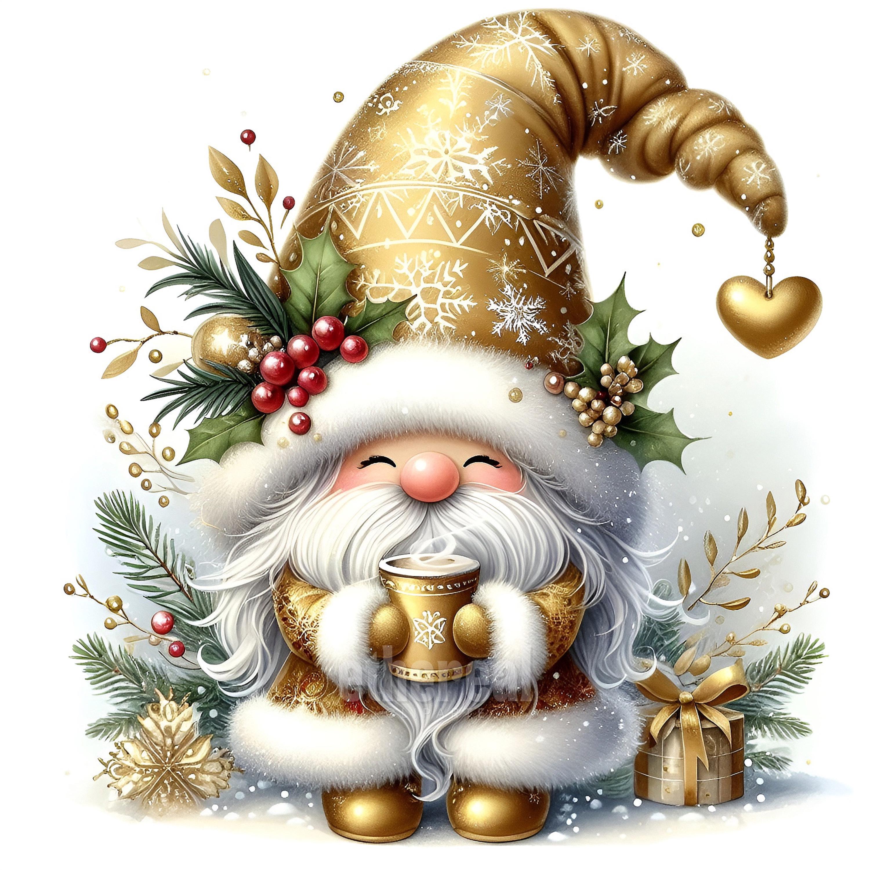 Christmas Gnome Clipart, Watercolor Gnomes Clip Art, Festive Santa ...